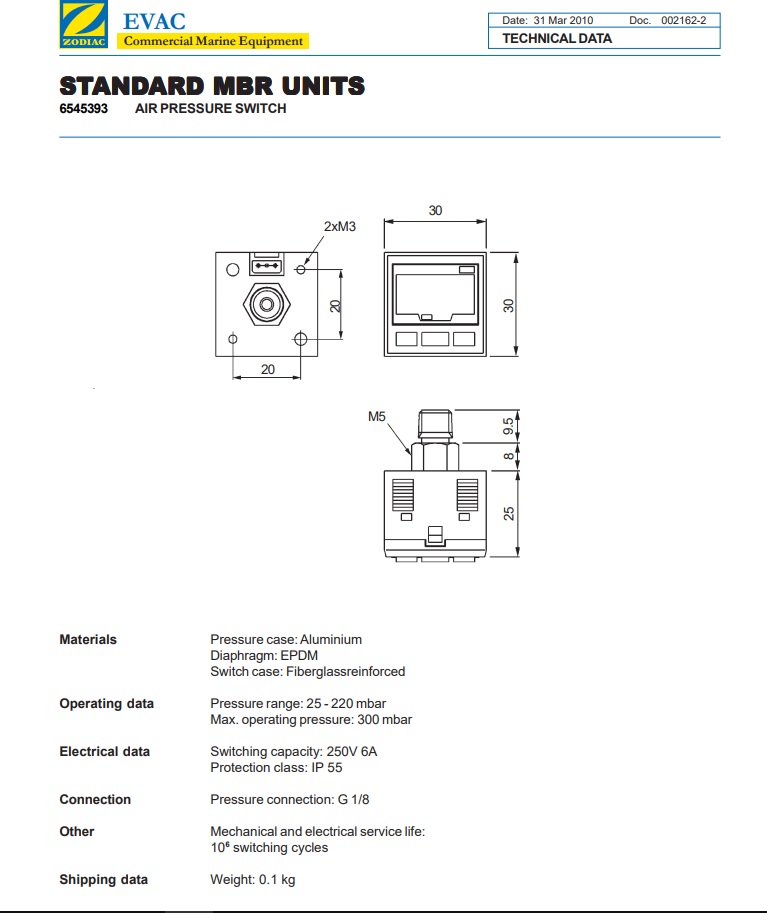MATERIAL: PRESSURE CASE-ALUMINIUM, DIAPHRAGM-EPDM, SWITCH CASE ...