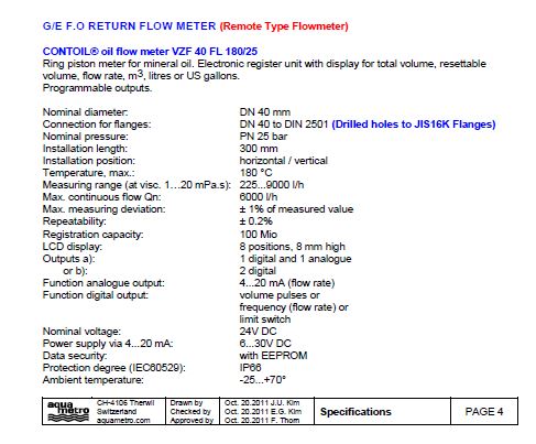 GE FO RETURN FLOW METER.METER WITH TRANSDUCER and MULTIFUNCTIONAL ...